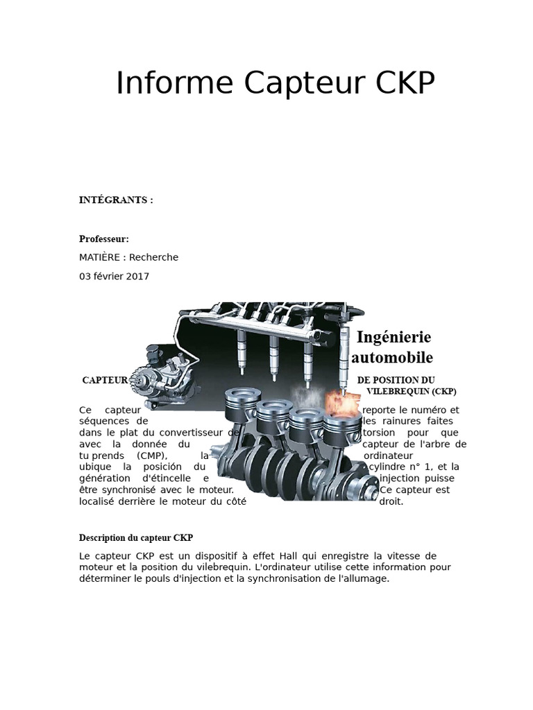 Guide sur le capteur CKP en ingénierie automobile | PDF | Injection ...