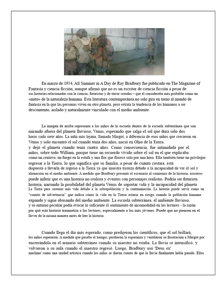 Interpretación y Análisis de "Todo El Verano en Un Día" | PDF