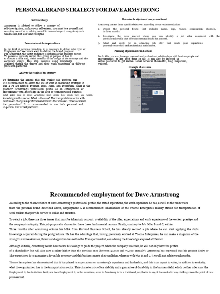Personal Branding Strategy for Dave Armstrong | PDF | Brand | Target ...