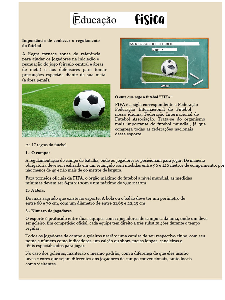 Regras Fundamentais do Futebol | PDF | Futebol | Regras e regulamentos ...