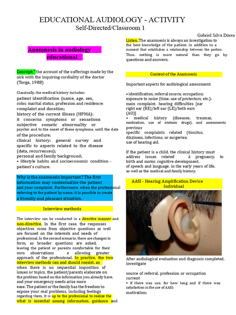 Pediatric Anamnesis in Audiology | PDF | Audiology | Hearing Loss