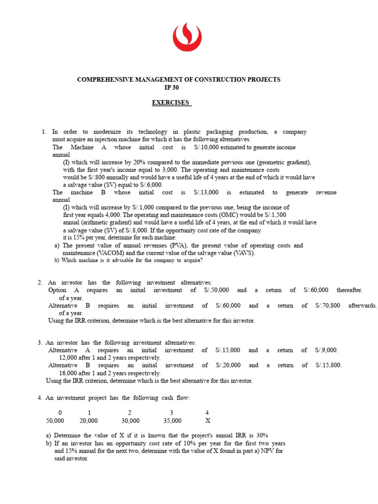 NPV-IRR Exercises | PDF | Internal Rate Of Return | Net Present Value
