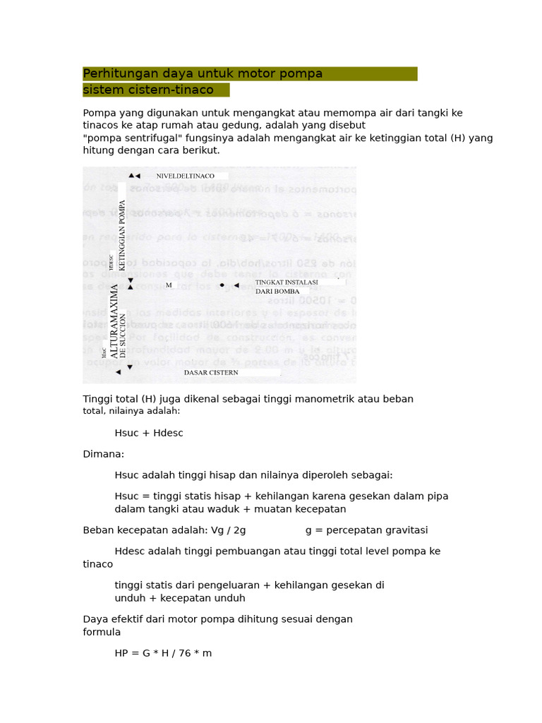 Perhitungan Daya Motor Pompa Air | PDF