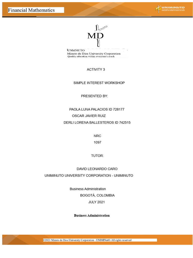 Workshop 3 Financial Mathematics | PDF | Personal Finance ...