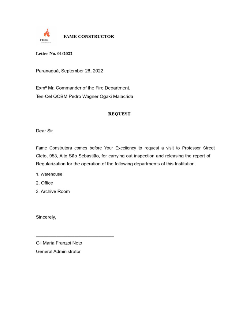 Letter of Request For Inspection | PDF