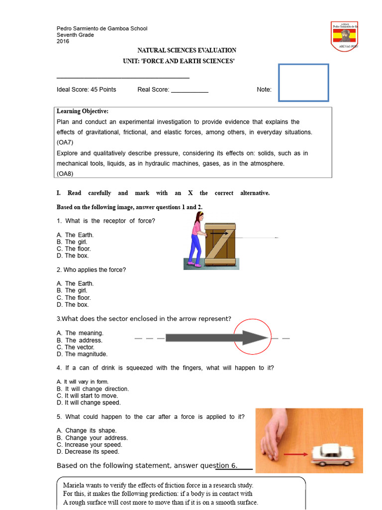 Seventh Grade Assessment On Strength and Earth Sciences | PDF | Force ...