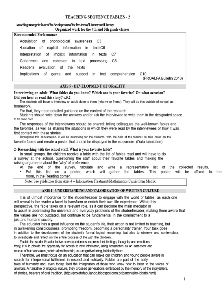 Fables - Didactic Sequence 4TH and 5TH Grade Unified | PDF | Fable