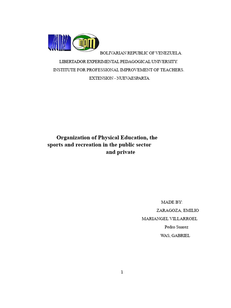 Organization of Physical Education, Sports, and Recreation in The ...