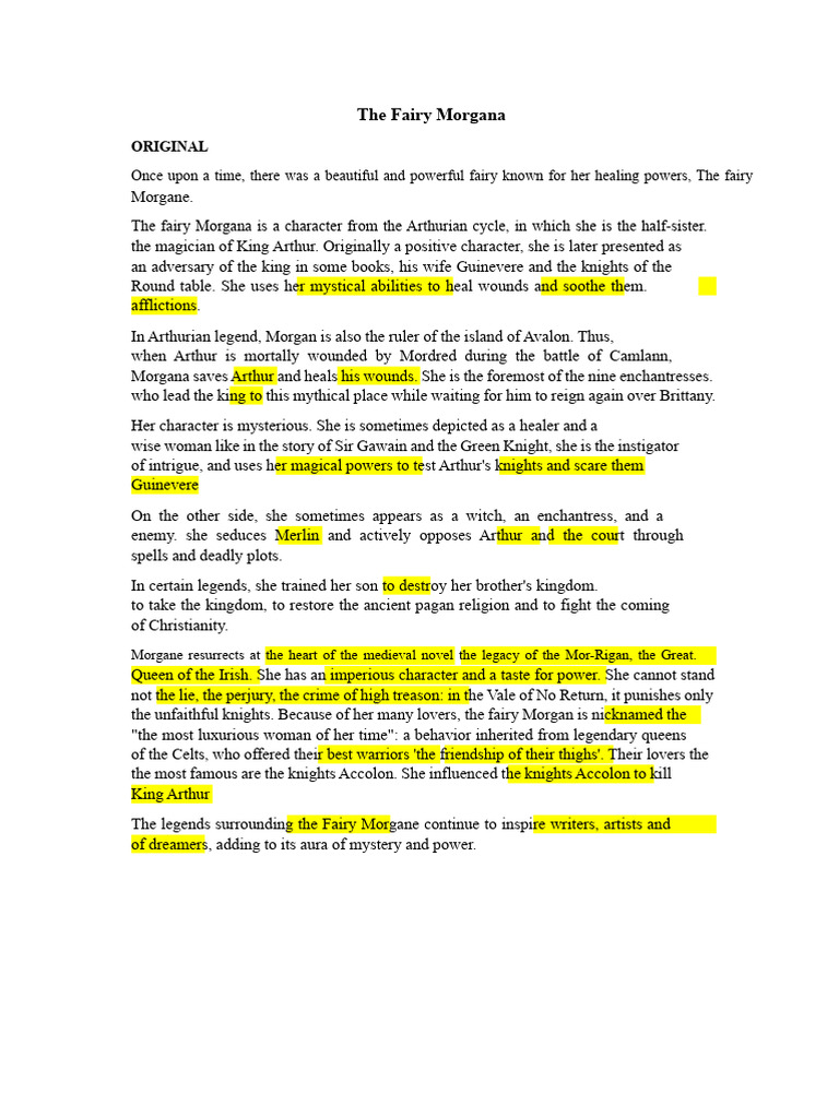 The Enigmatic Fairy Morgana | PDF | Morgan Le Fay | King Arthur