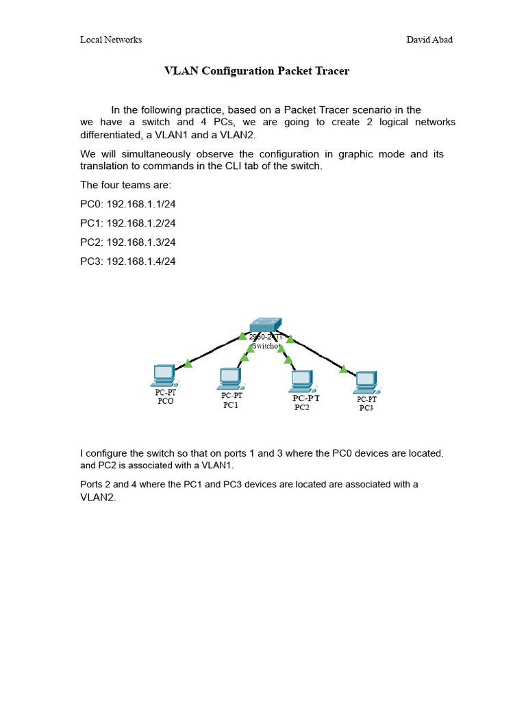 VLAN Configuration Packet Tracer | PDF | Computer Network | Communications Protocols