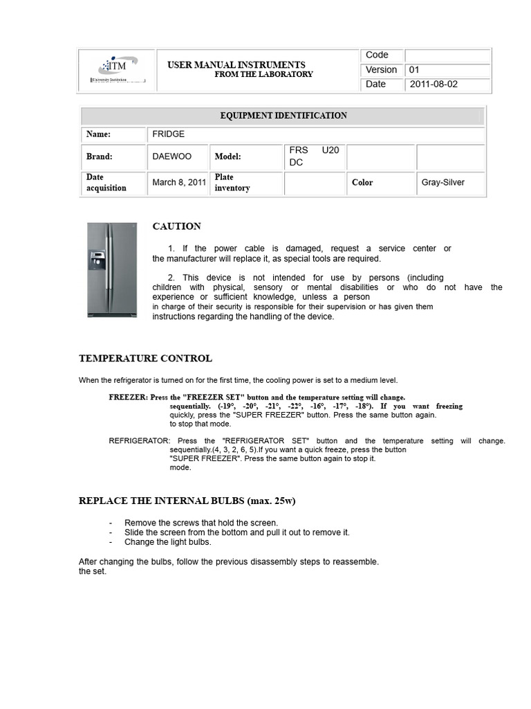 User Manual - Refrigerator FRS U20 | PDF | Refrigerator | Cold