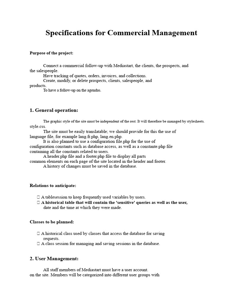 Commercial Management Specifications | PDF | Databases | Software ...