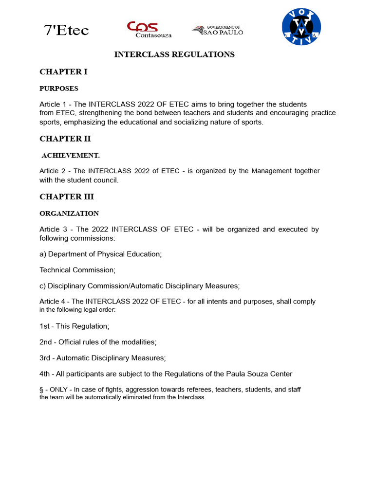 Interclass Regulations | PDF | Justice | Crime & Violence