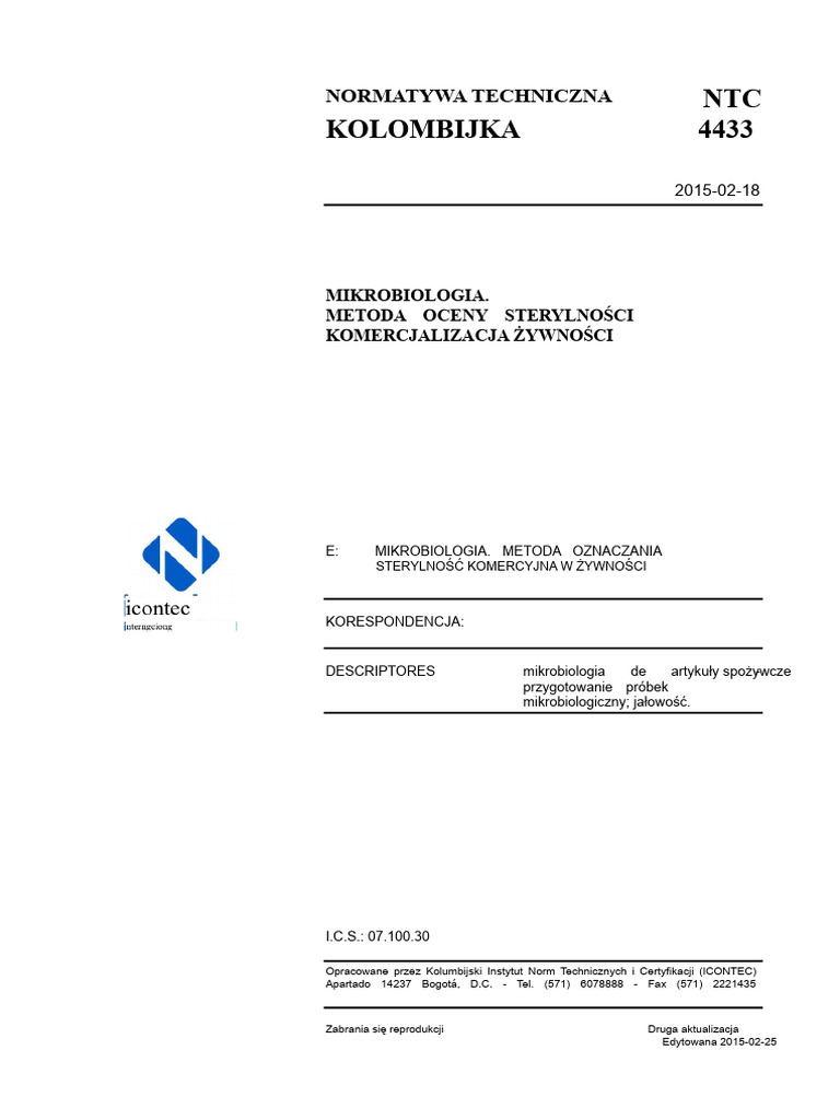 Norma Techniczna NTC Kolumbijska 4433 | PDF