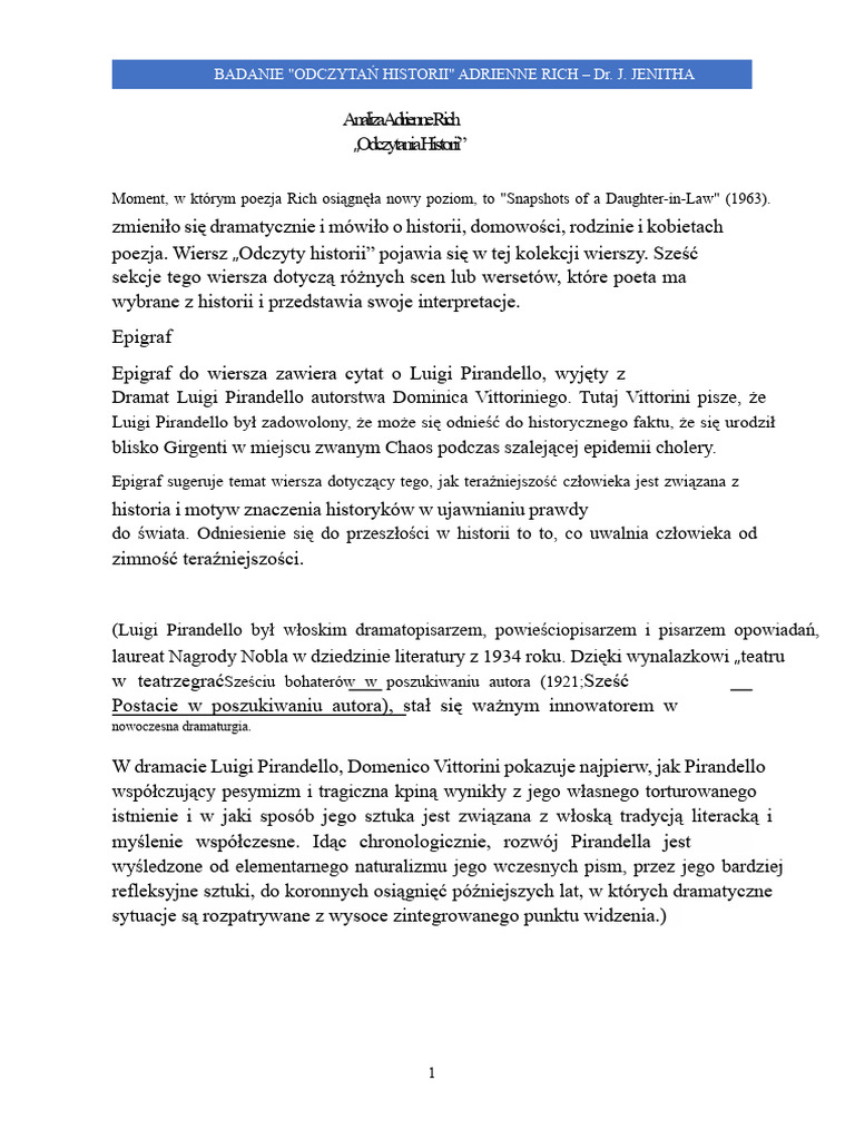 Odczyty Historii Adrienne Rich PDF | PDF