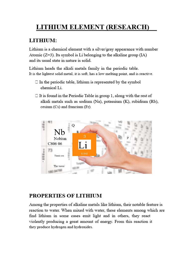 Lithium: Properties and Applications | PDF | Lithium | Physical Chemistry