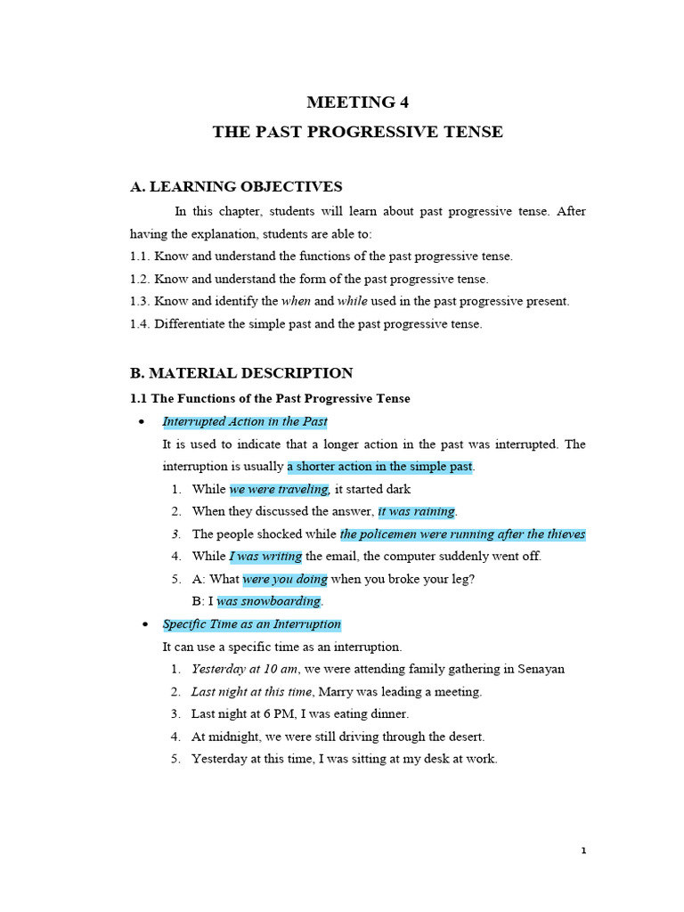 Meeting 4 Grammar 1 Past Progressive | PDF | Linguistics | Language ...