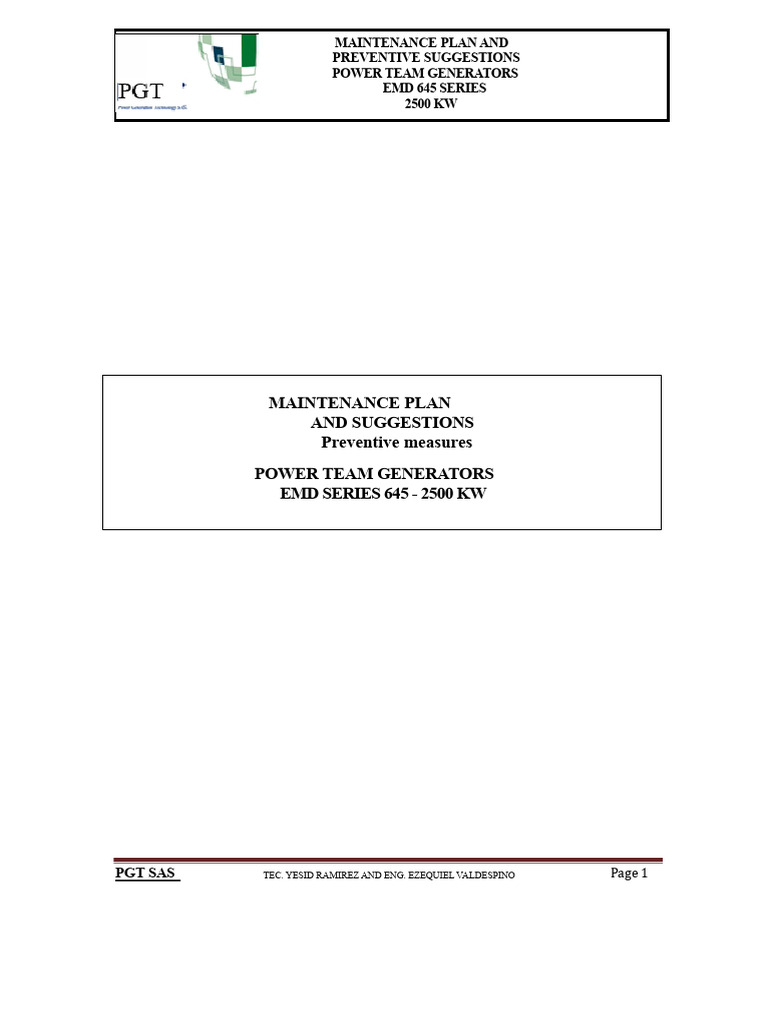 Maintenance Plan For EMD Generators 645 - 2.5kva | PDF | Mechanical ...