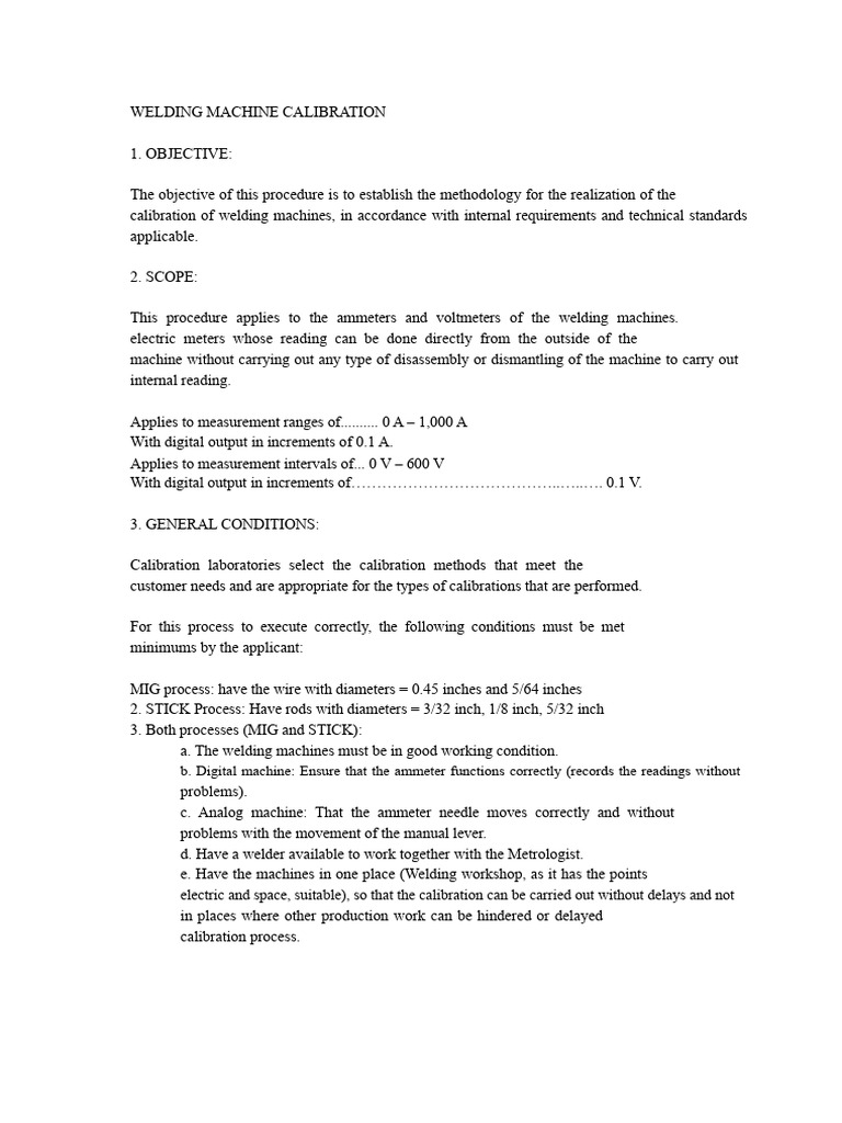 Welding Machine Calibration Procedure | PDF | Calibration | Metrology
