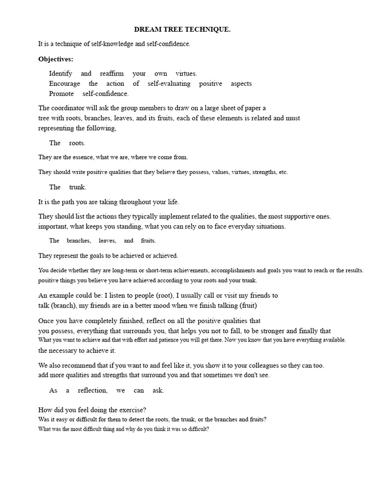 Dream Tree Technique for Self-Confidence | PDF