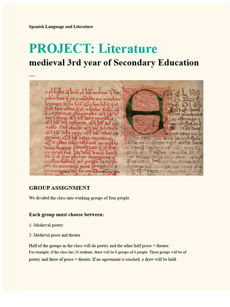3rd Year of Secondary Education Medieval Literature Project | PDF ...