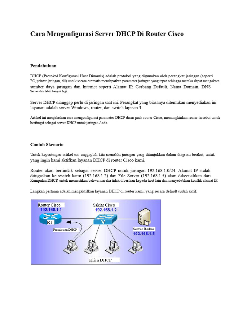 Cara Mengonfigurasi Server DHCP Pada Router Cisco | PDF
