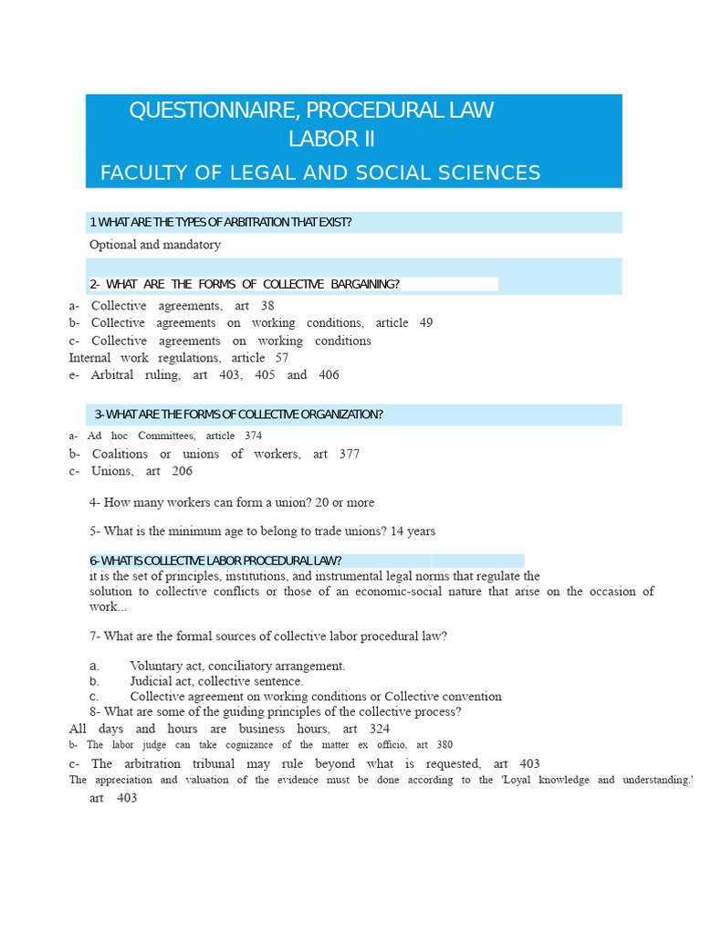 Labor Procedural Law II Questionnaire | PDF | Arbitration | Tribunal