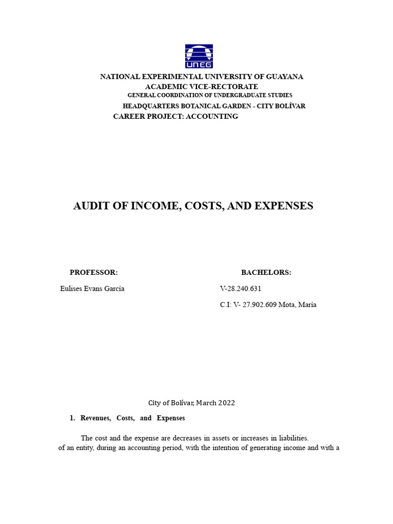 Income, Costs, and Expenses Audit Report | PDF | Expense | Income Statement