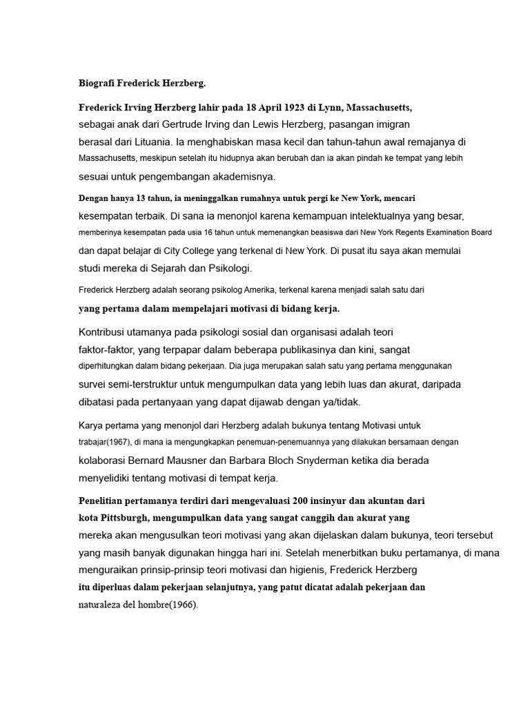 Teori Motivasi Frederick Herzberg | PDF