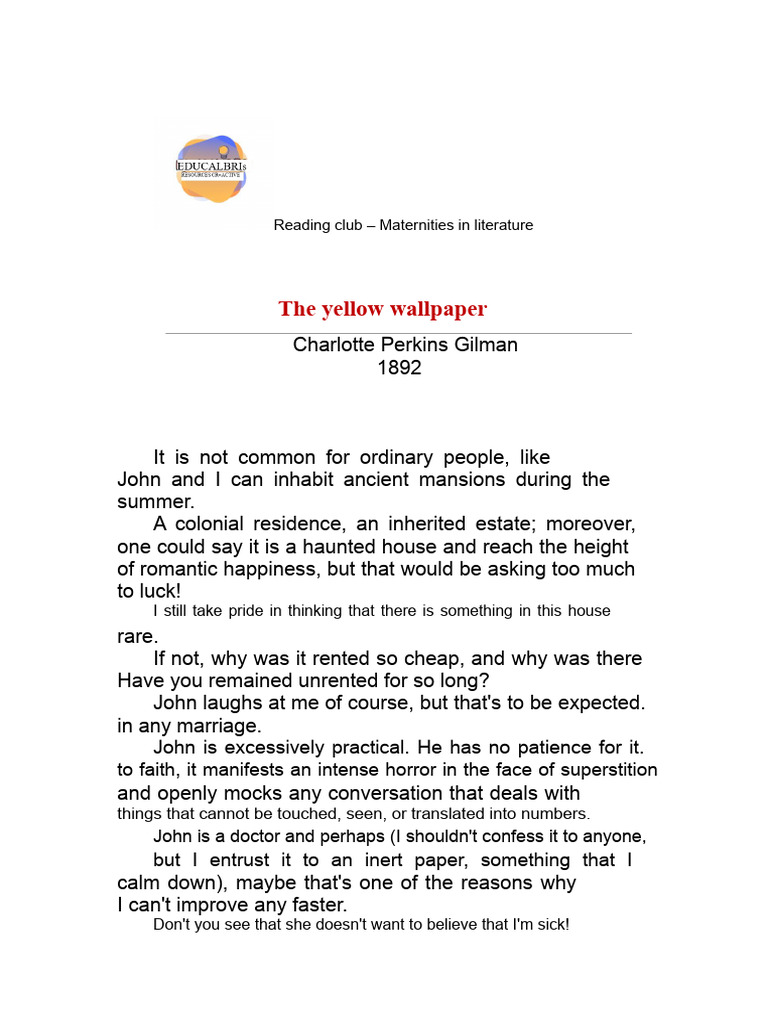 Charlotte Perkins Gilman (1892) - The Yellow Wallpaper | PDF | The ...
