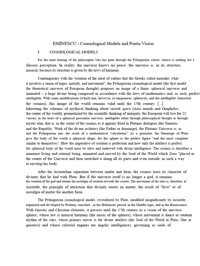 Eminescu's Cosmological Poetic Vision | PDF | Divinity | Nous