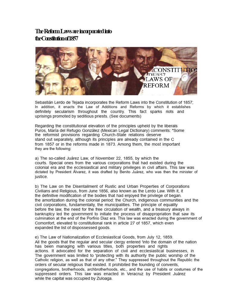 The Reform Laws Are Incorporated Into The Constitution of 1857 | PDF ...