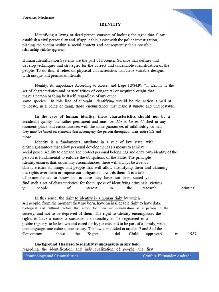Identity Essay | PDF | Forensic Science | Fingerprint