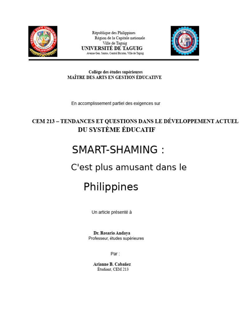 Smart-Shaming aux Philippines : Un Phénomène Culturel | PDF | la ...
