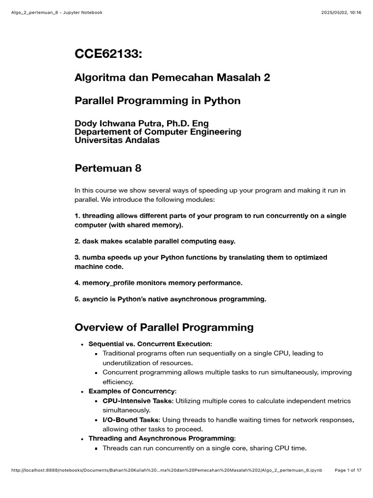 Algo - 2 - Pertemuan - 8 - Jupyter Notebook | PDF | Thread (Computing) | Parallel Computing