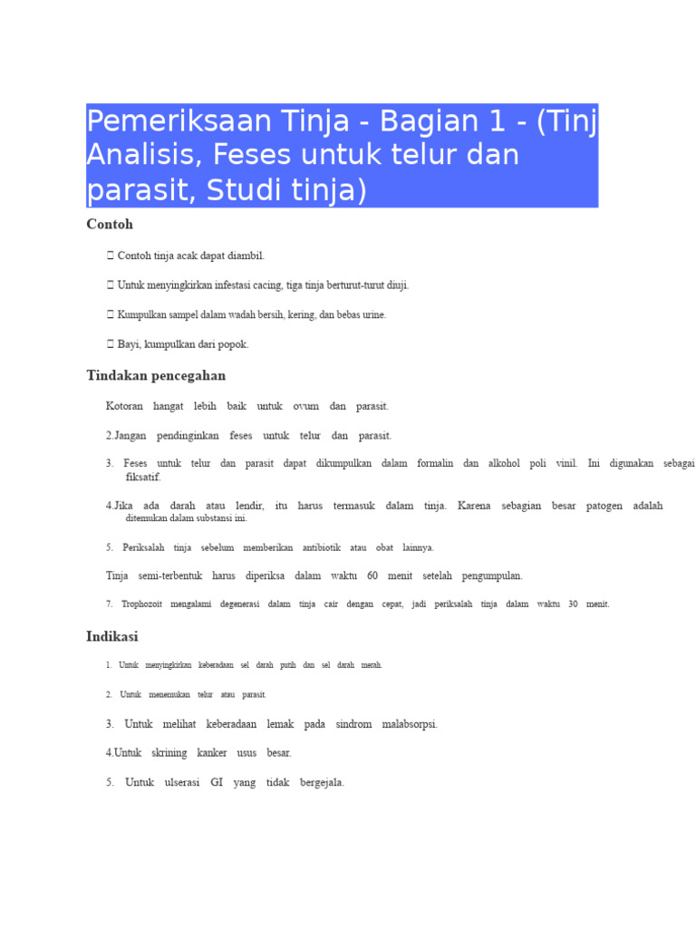Pemeriksaan Feses | PDF