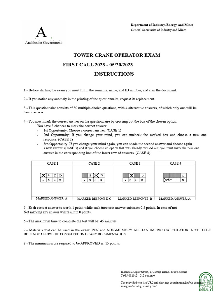 Tower Crane Operator Exam 2023 Guide | PDF | Crane (Machine) | Multiple ...
