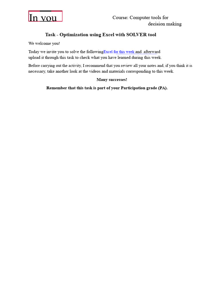 (AC-S15) Week 15 - Topic 01 - Assignment - Optimization Using Excel With The SOLVER Tool | PDF