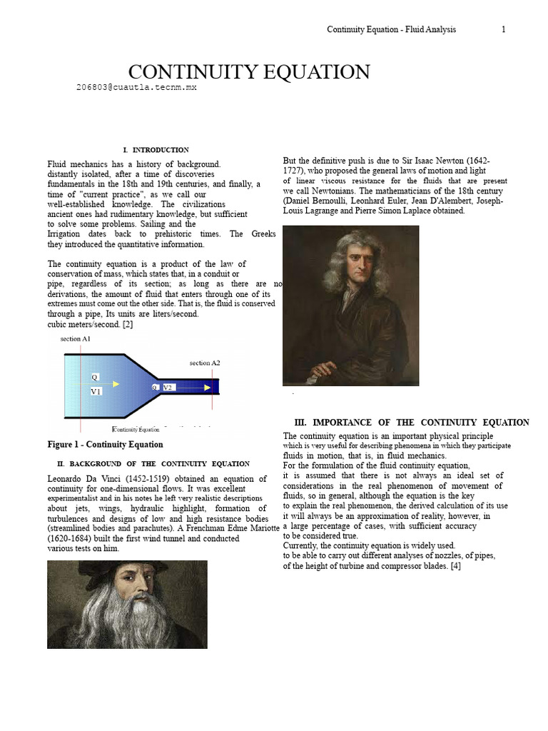 Investigation of The Continuity Equation | PDF | Fluid Mechanics | Flow ...