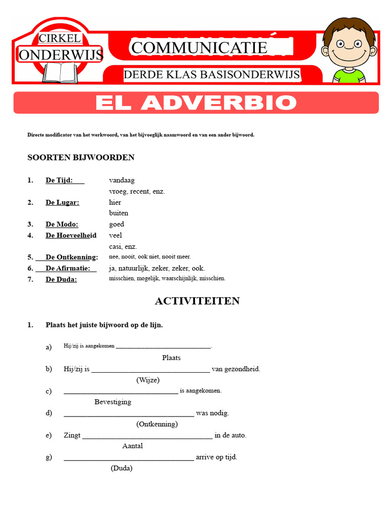 Het Bijwoord Voor de Derde Klas Van de Basisschool | PDF