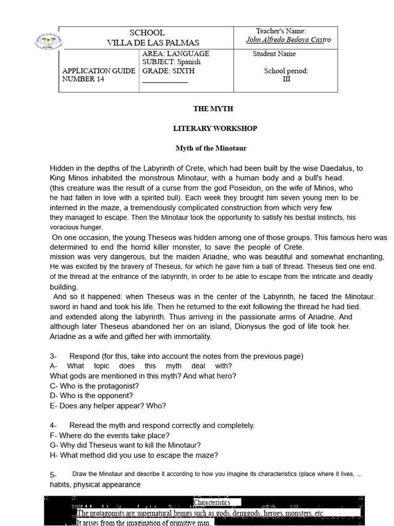 Myth Activities | PDF | Minotaur | Theseus