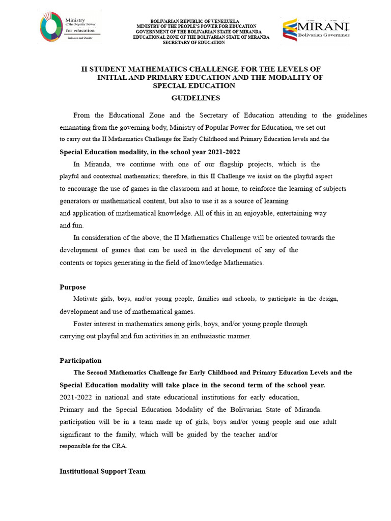 II Mathematics Challenge Guidelines 2021-2022 | PDF | Learning ...