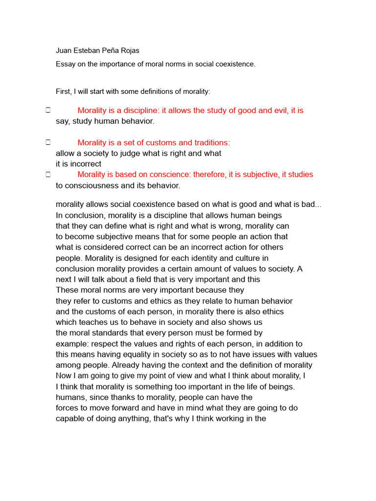 Essay On Morality | PDF | Morality | Good And Evil