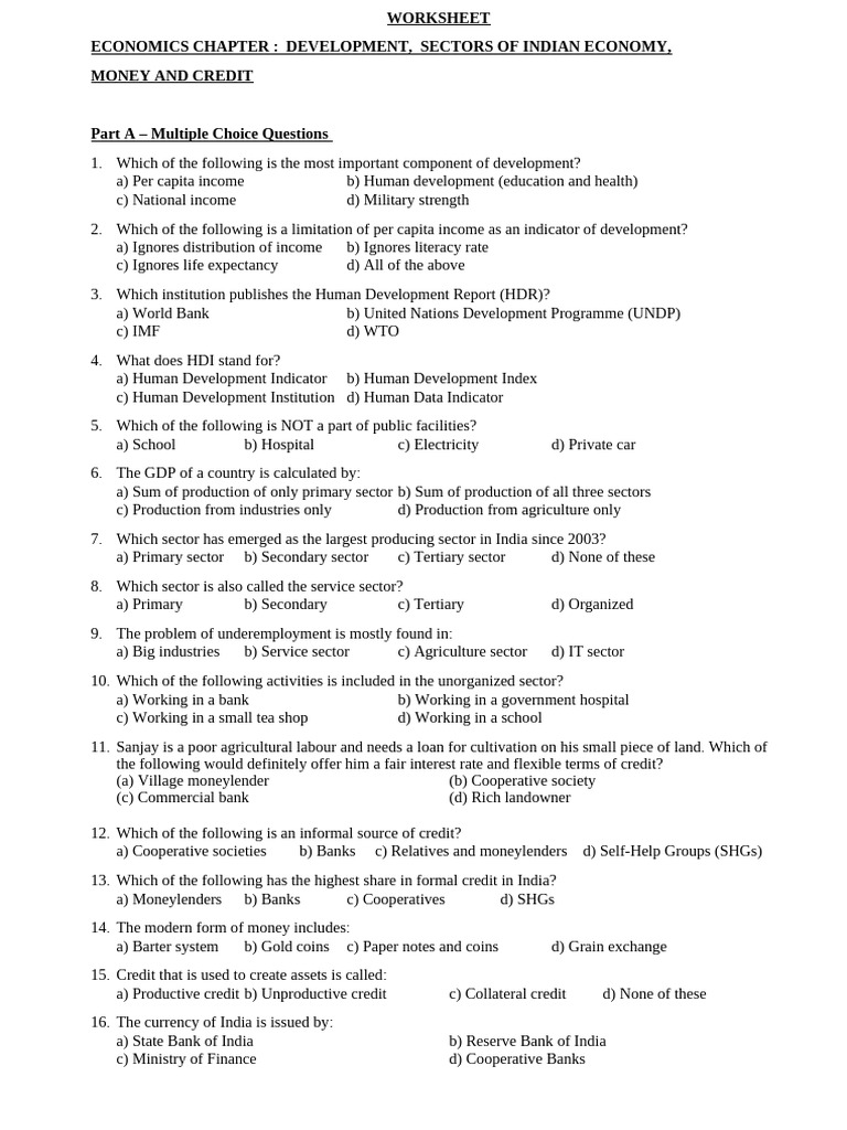 Revision Worksheet Economics | PDF | Loans | Money