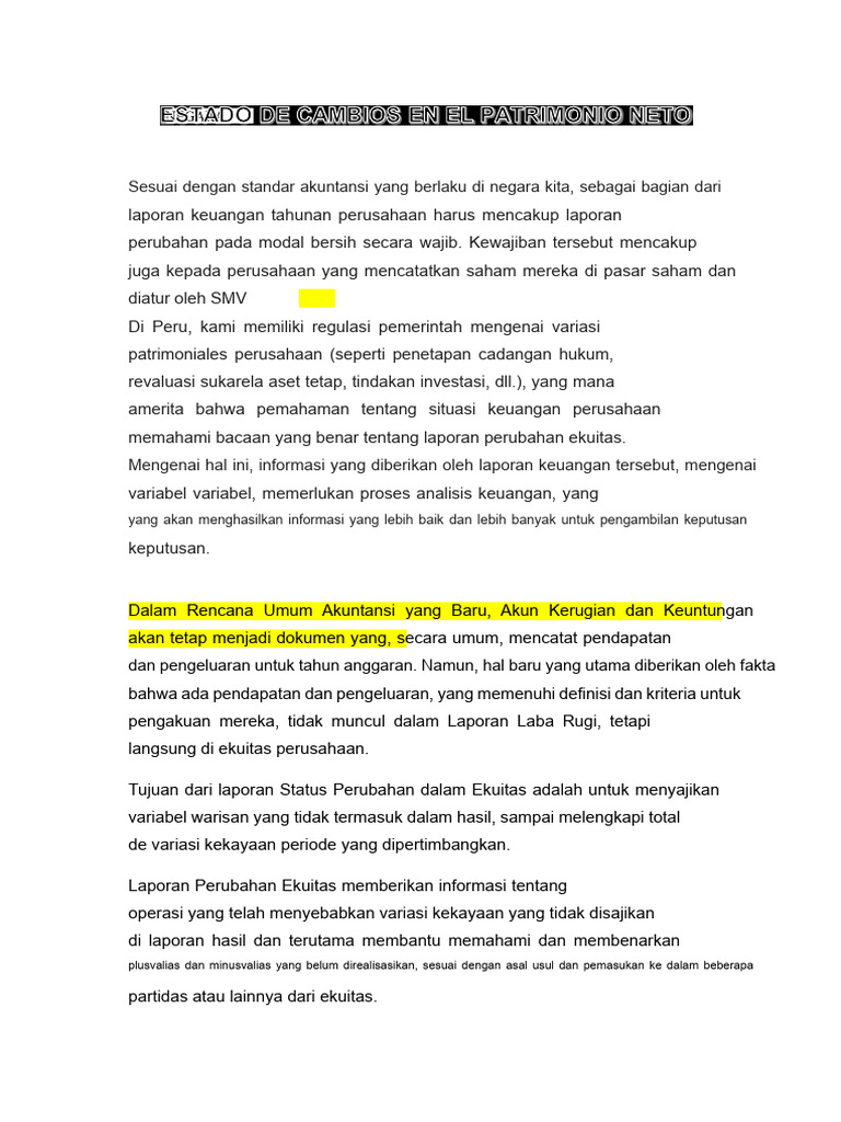 Laporan Perubahan Ekuitas | PDF