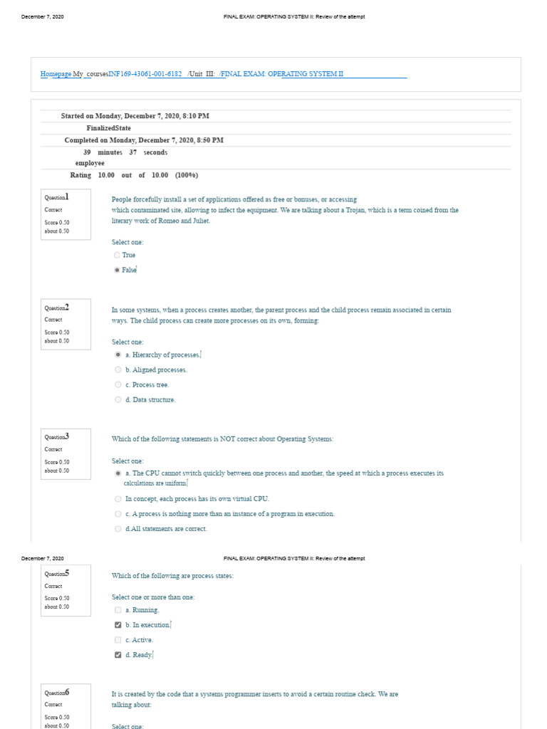 FINAL EXAM - OPERATING SYSTEM II - Review of The Attempt | PDF ...