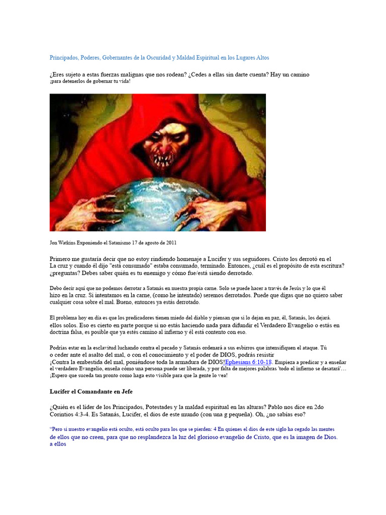 Principados, Potestades, Reyes de La Oscuridad y Maldad Espiritual en ...