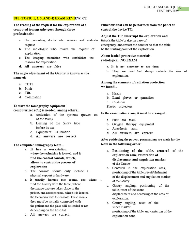 Test Review Uf1-Uf2 | PDF | Ct Scan | Radiology