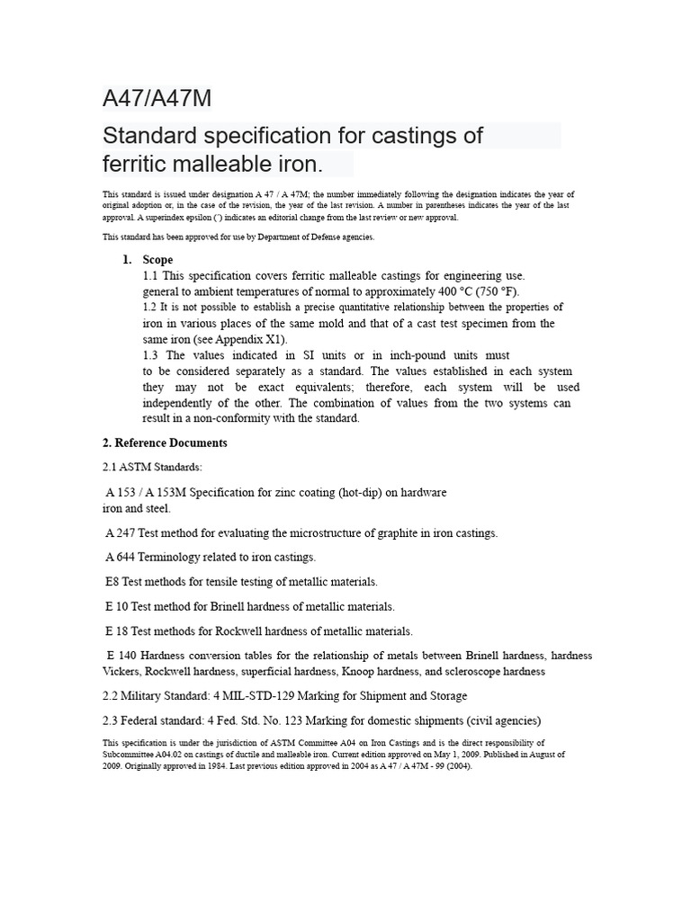 ASTM A47 Grade 32510 Specification | PDF | Ductility | Hardness