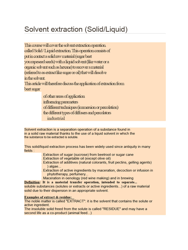 Solvent Extraction | PDF | Sugar | Diet & Nutrition